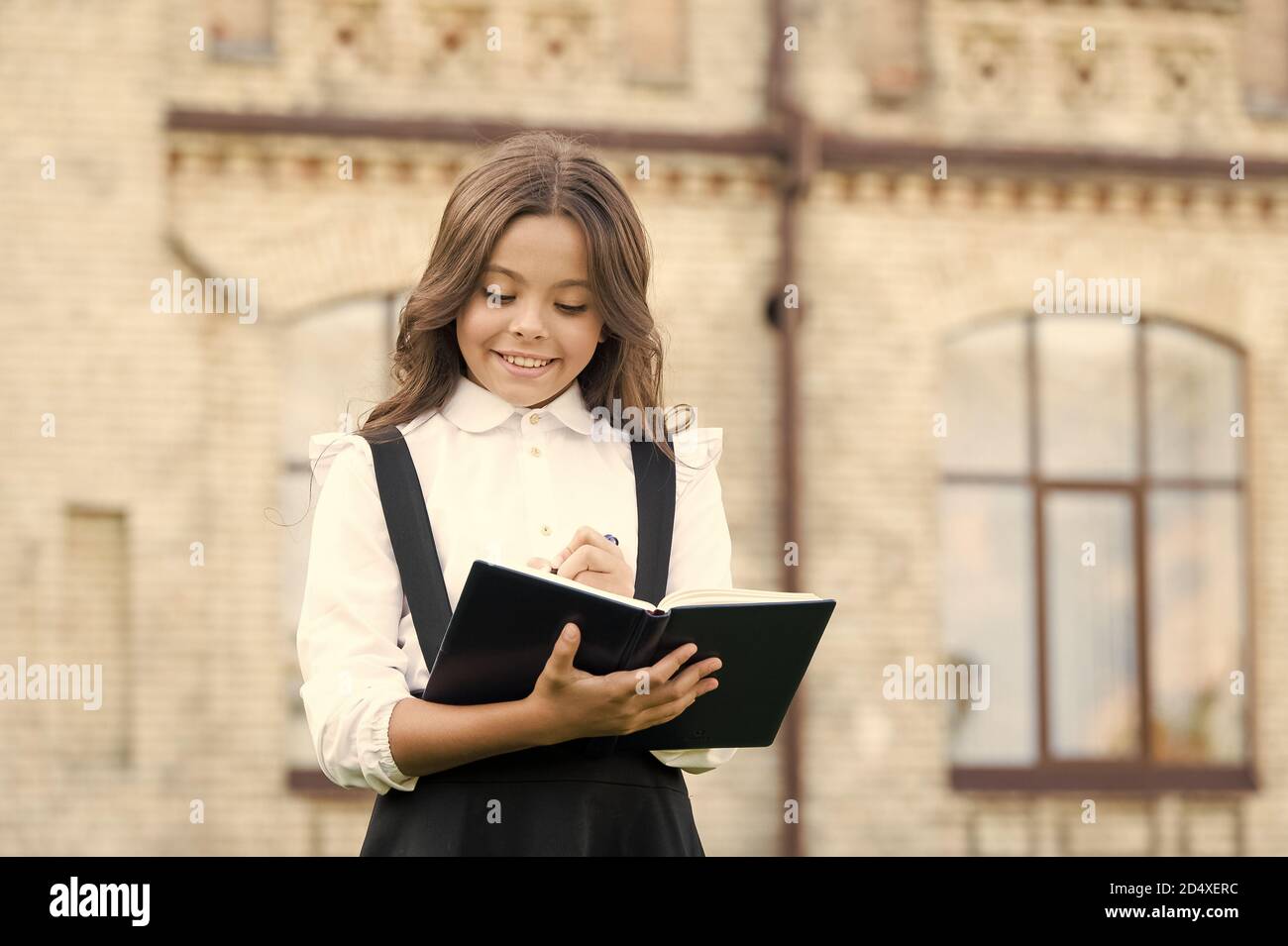 Start new school project. Welcome back to school. School girl formal ...