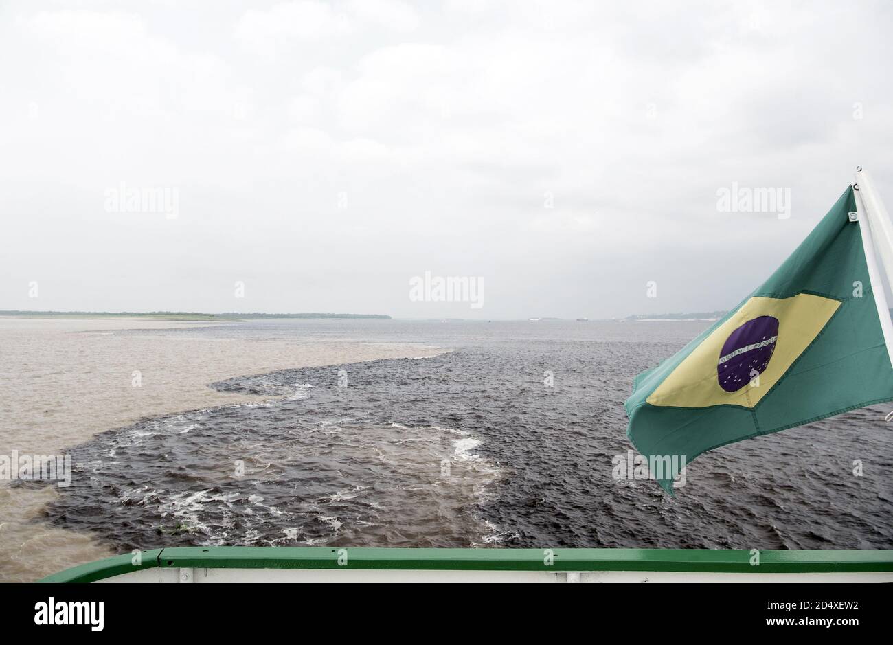 water meeting in brazil -amazon river with rio del negro clean and ...