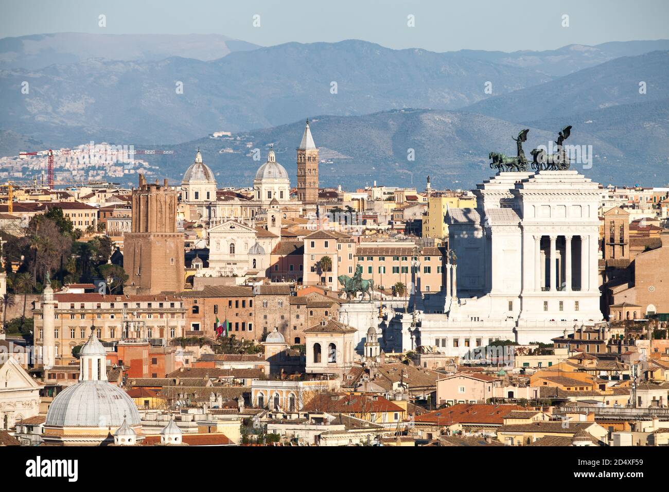 The roofs of Rome, Italy. Mountains of Lazio. An aerial view of the ...
