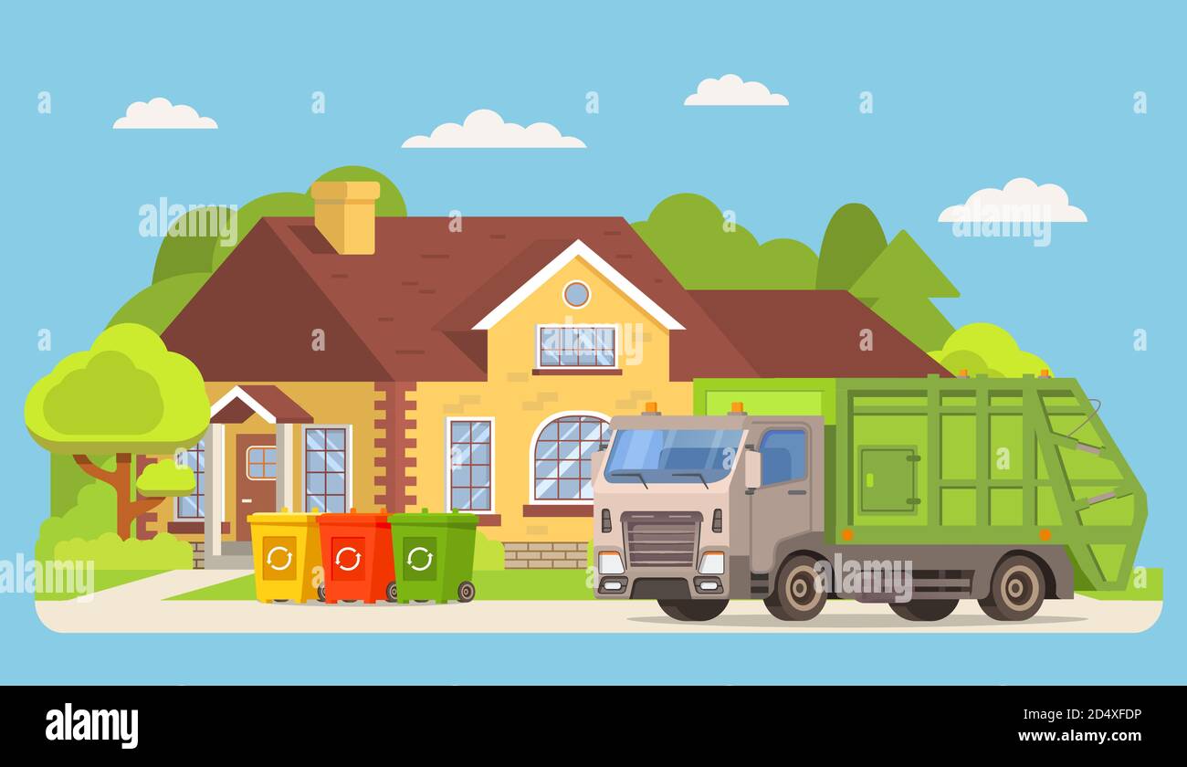 Garbage truck.Waste vehicle front .Urban sanitary loader truck.City ...