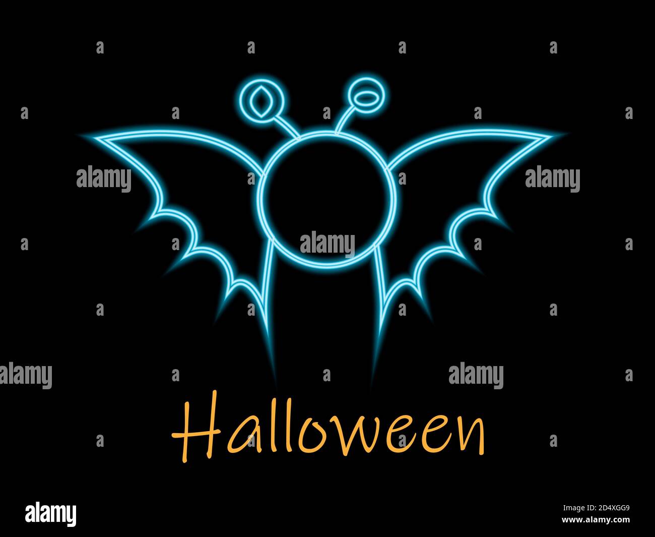 Neon icon for halloween on a dark background. Neon bat illustration for ...