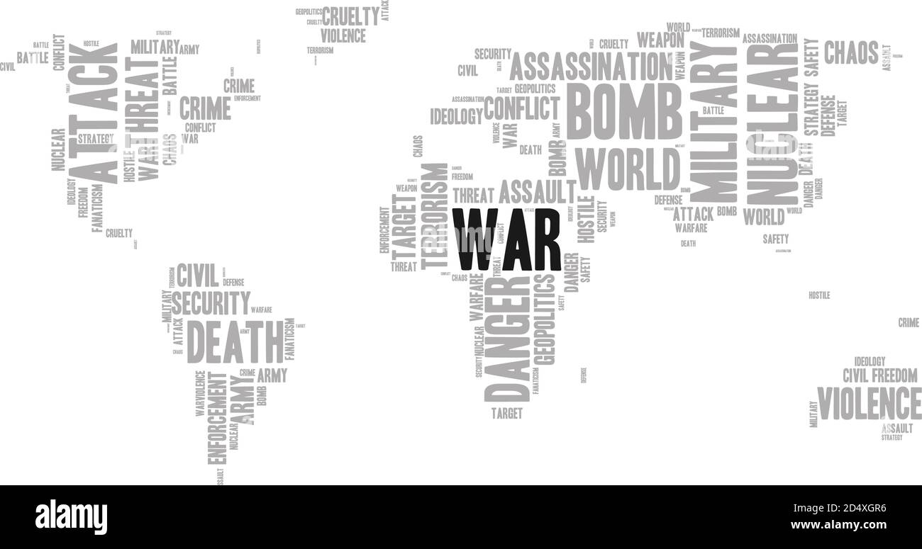 War word cloud in a shape of world map silhouette Stock Vector Image ...