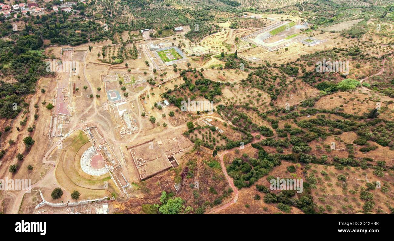 Aerial view of Ancient Messini city ruins Stock Photo - Alamy