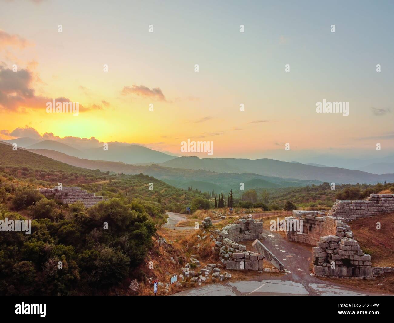 Aerial view of Arcadian gate ruins in Ancient Messini, Greece Stock ...