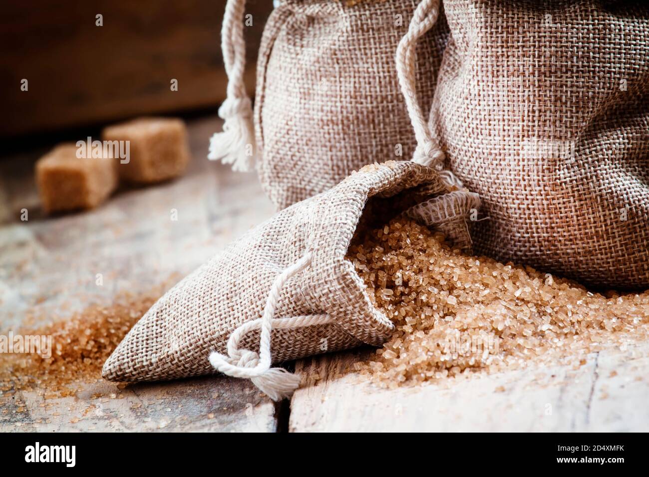 Brown sugar, packed in bags, selective focus Stock Photo - Alamy