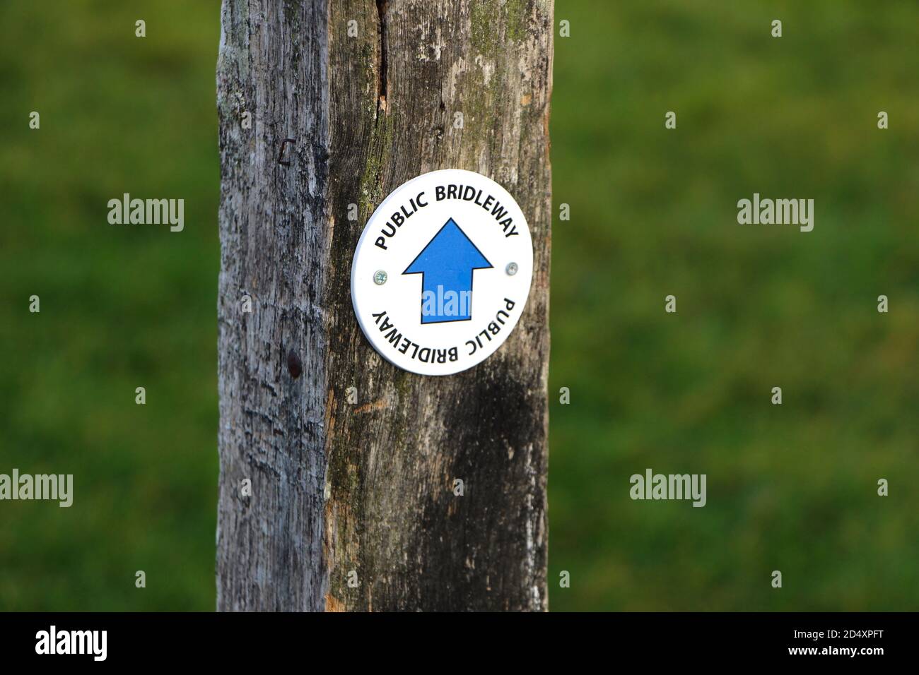 Public Bridleway signs with blue arrows on posts Riddlesdown Surrey ...