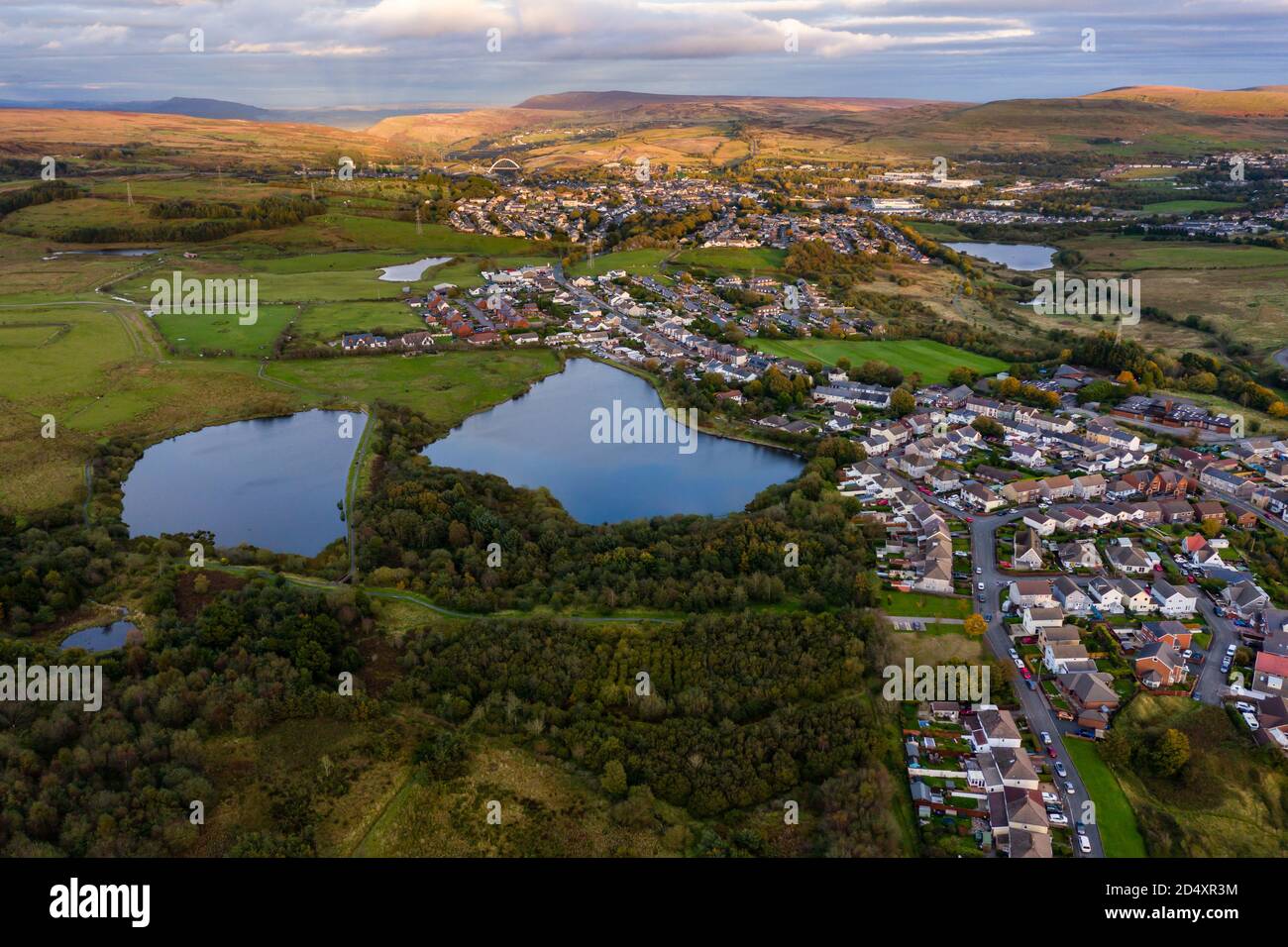 Aerial view of the Welsh valleys town of Ebbw Vale in Blaenau Gwent ...