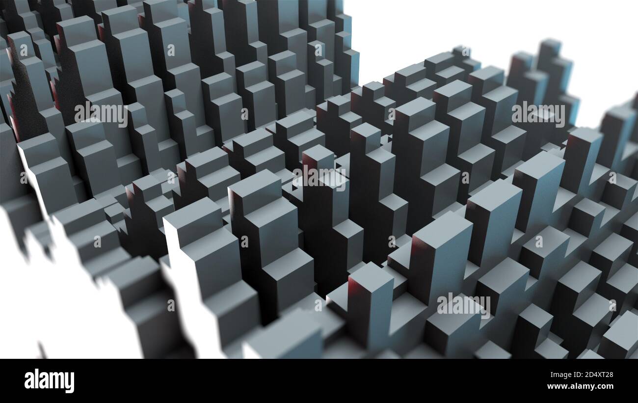 Waveform rows with long rectangles, computer generated. 3d rendering of ...