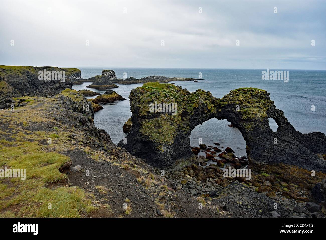 The rock arch, Gatklettur on the coast near Arnastapi in the ...