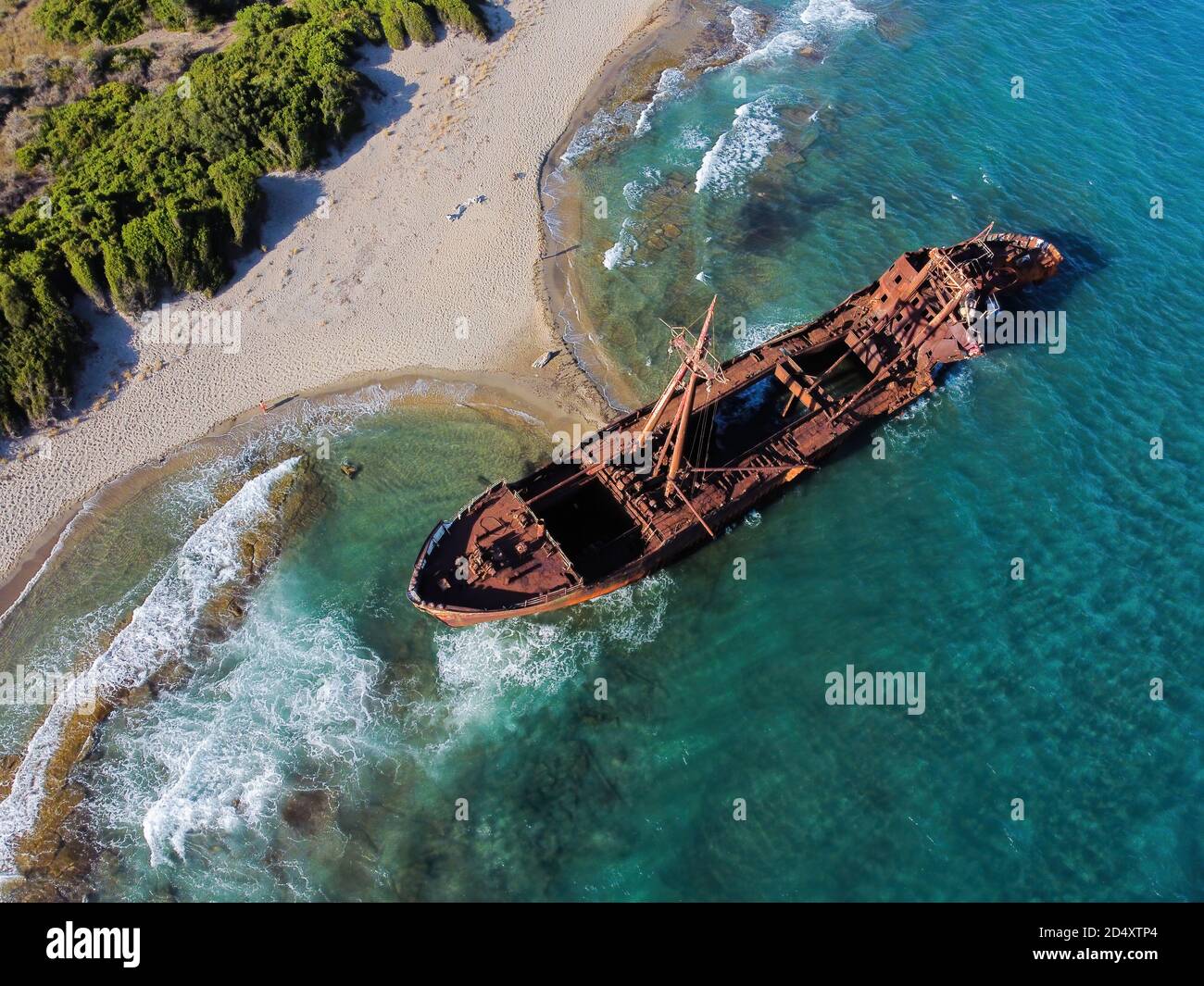 Aerial view of "Dimitrios" shipwreck in Glyfada or Valtaki beach, close ...