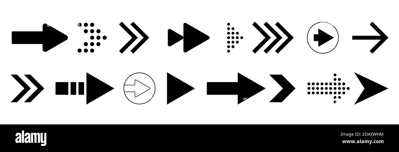 Arrows icon set. Black arrow on white backdrop. Motion icon for app ...
