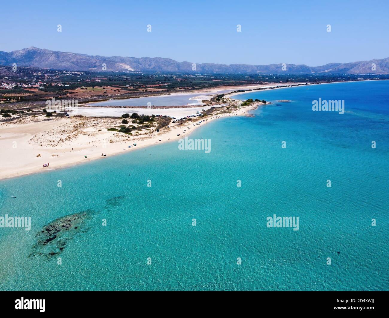 Aerial panoramic view of Pounda beach near Elafonisos island in Greece ...