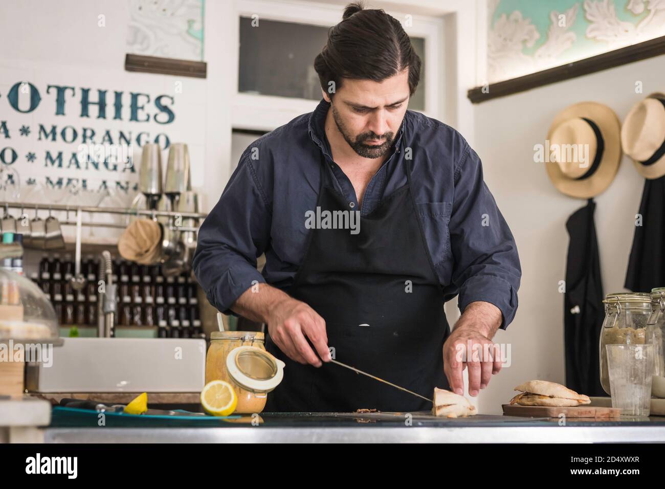 Mature Woman Wearing Apron Preparing High Resolution Stock Photography ...