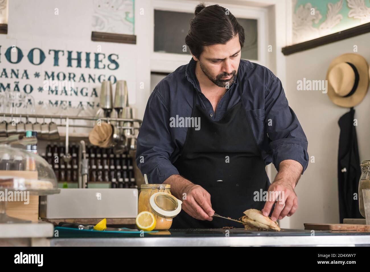 Mature Woman Wearing Apron Preparing High Resolution Stock Photography ...