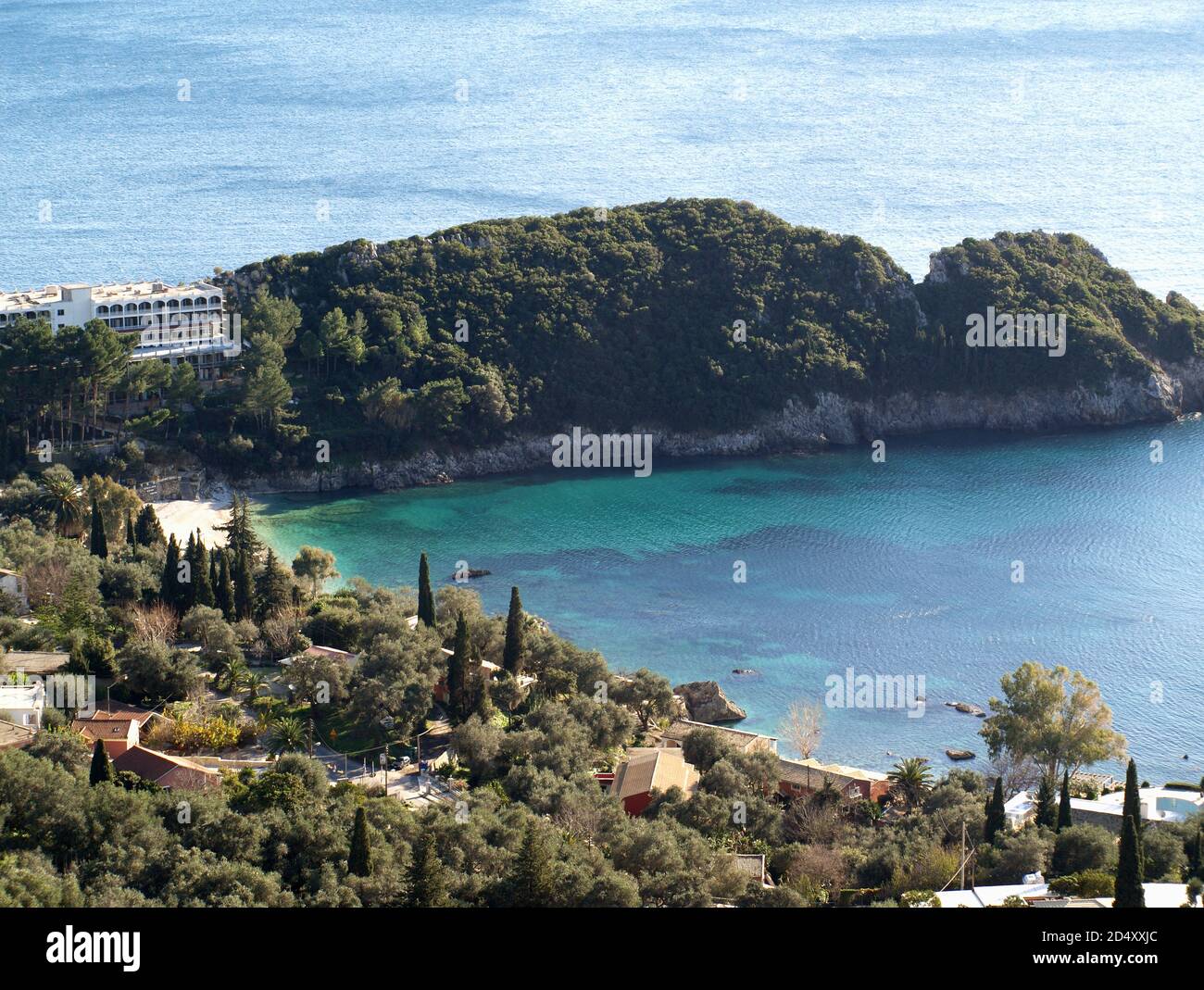 View out to sea from above Paleokastritsa, Corfu, Greece Stock Photo ...