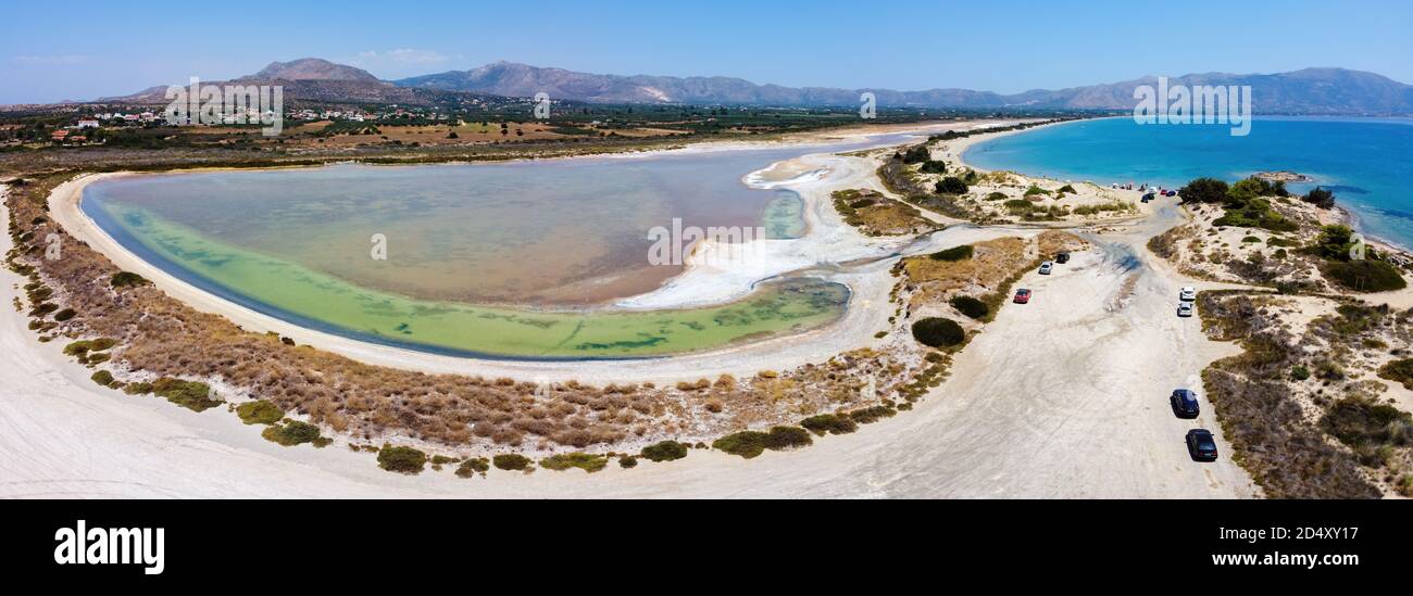 Aerial panoramic view of Pounda beach near Elafonisos island in Greece ...