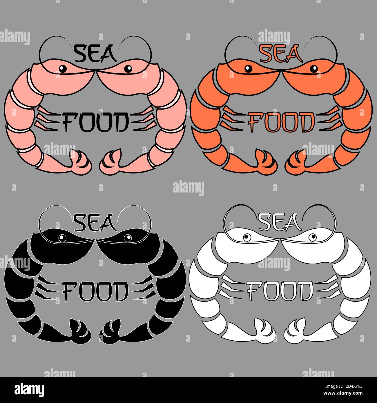 set of creative minimal logo shrimp looking at each other with the ...