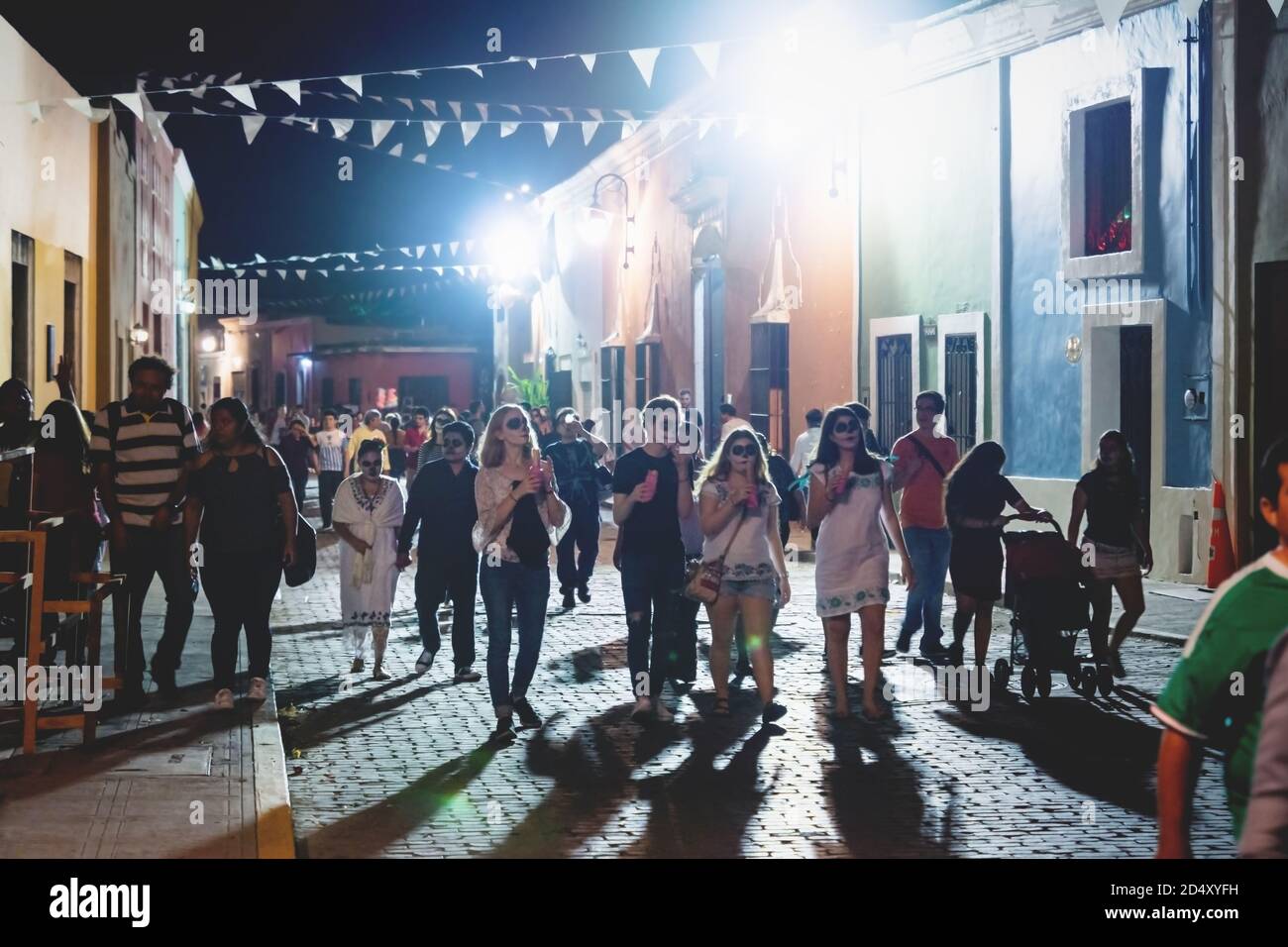 Merida, Mexico - 31 October 2018: Visitors with with catrina make up at ...