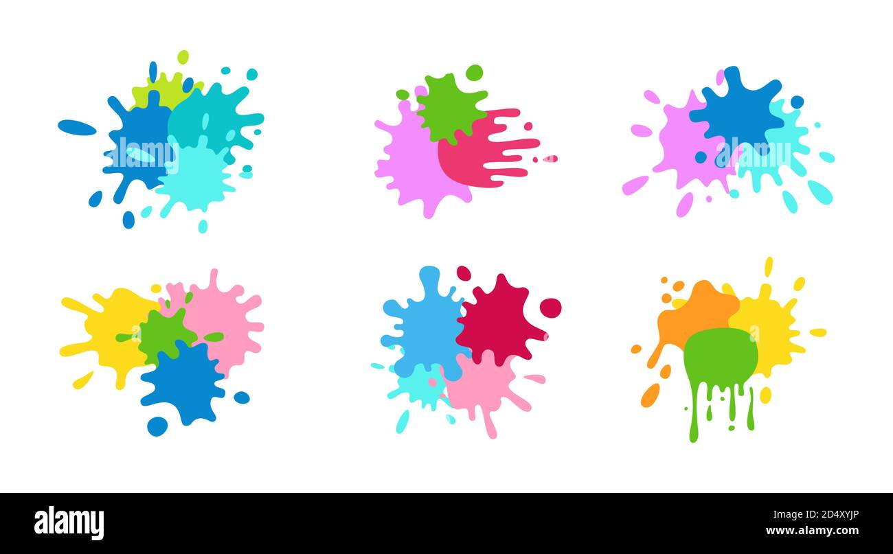 Group paint splash shape colorful set. Round ink flat splatter ...