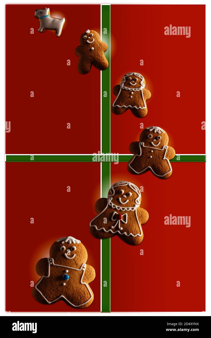 Gingerbread family concept. Macro closeup food and Christmas background ...