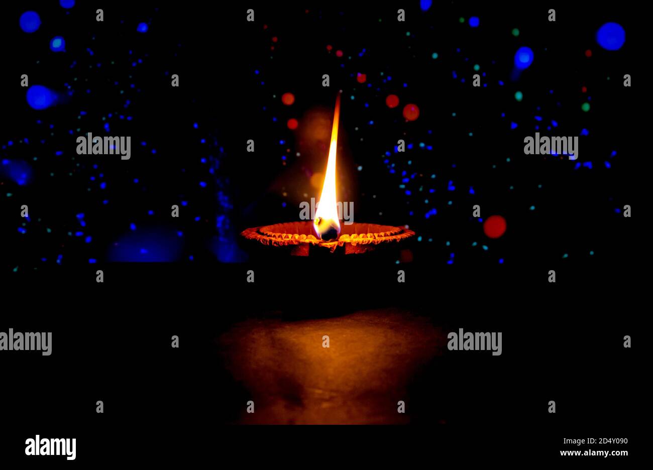 Happy Diwali. Clay diya candle illuminated in Dipavali, Hindu festival ...