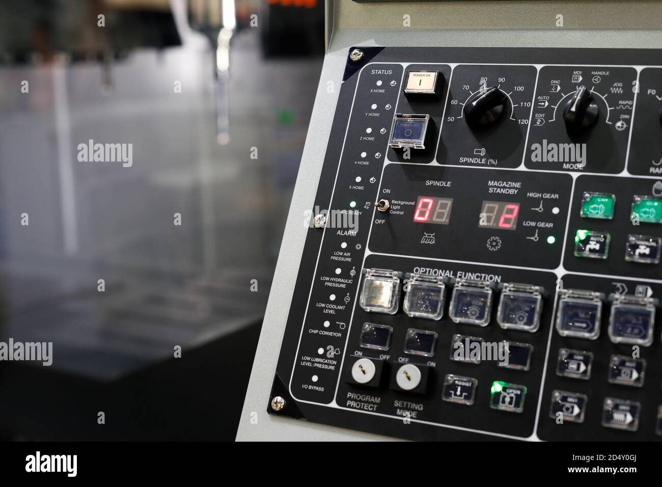 Control Panel Of Modern 5 Axis Cnc Milling Machine Selective Focus