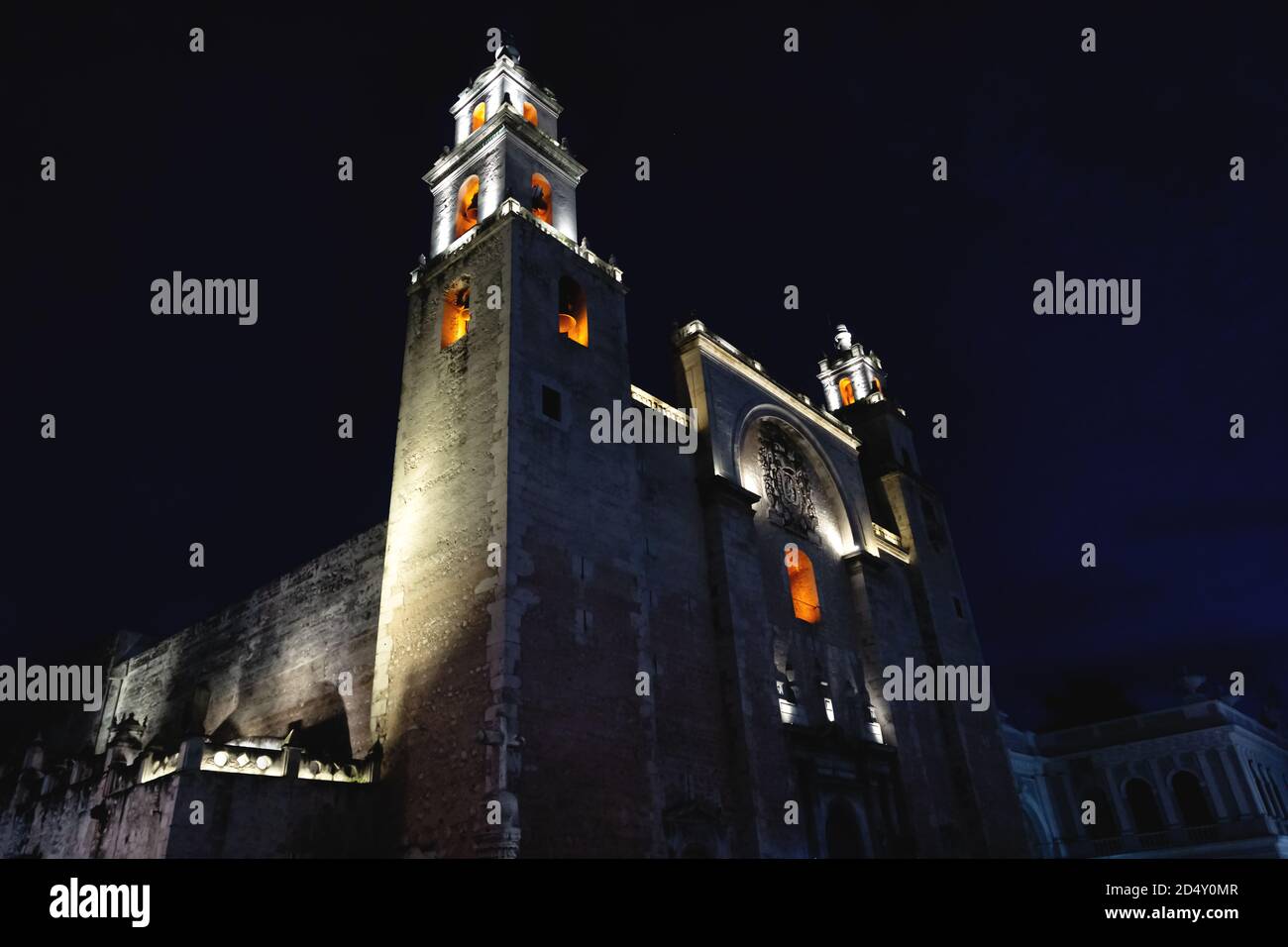 Cathedral of Merida 'San Ildefonso' enlightened with orange light in ...