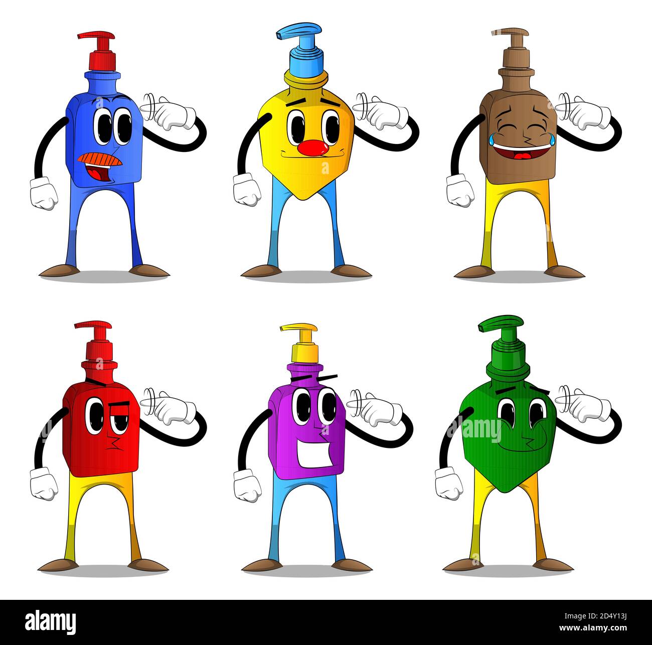 Cartoon bottle of hand sanitizer gel for hygiene with face shows a you ...