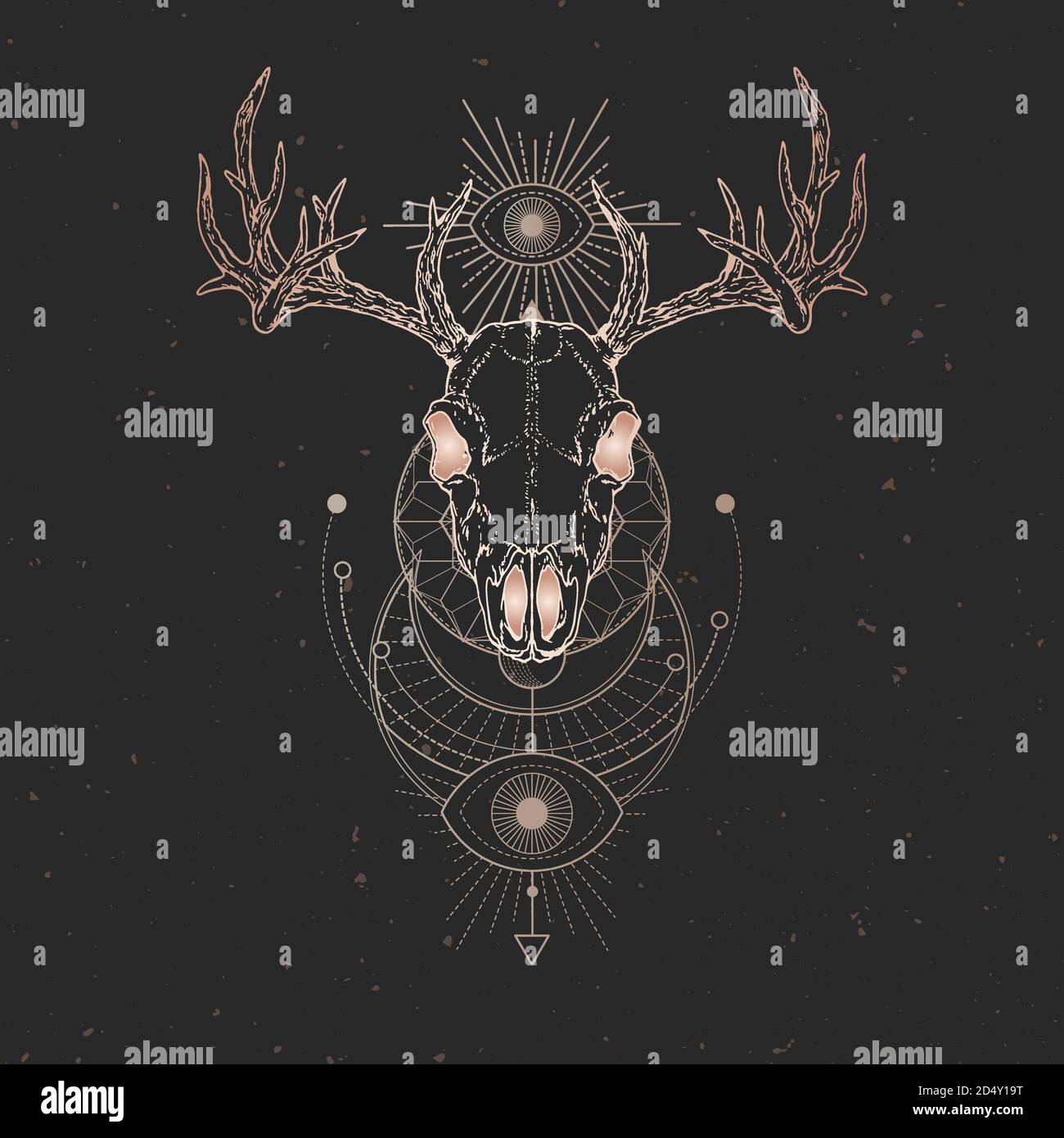 Vector illustration with hand drawn Deer skull and Sacred geometric ...