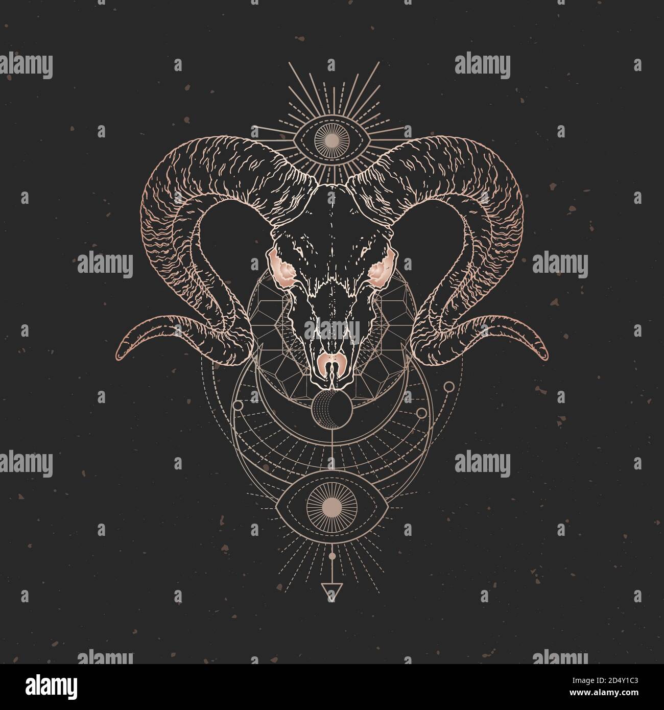 Vector illustration with hand drawn Wild ram skull and Sacred geometric ...