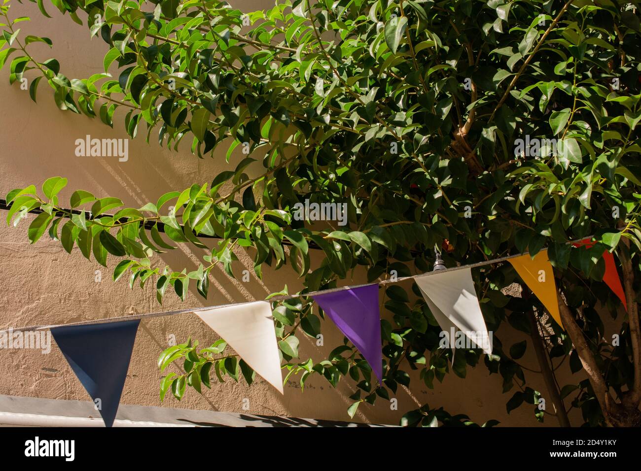 Colorful triangle bunting flags of various colors as festival concep ...