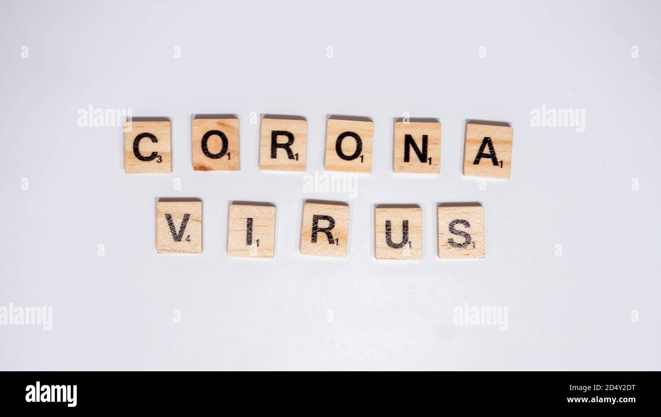 CORONA VIRUS word text on white background Stock Photo - Alamy