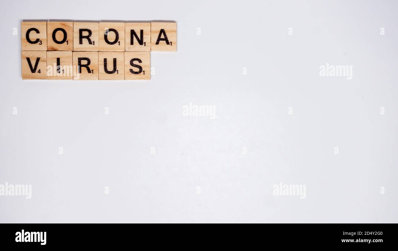 CORONA VIRUS word text on white background Stock Photo - Alamy