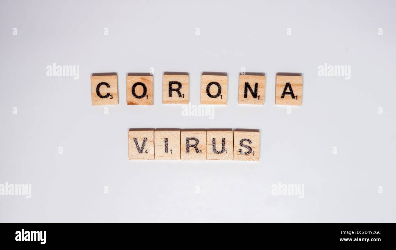 CORONA VIRUS word text on white background Stock Photo - Alamy