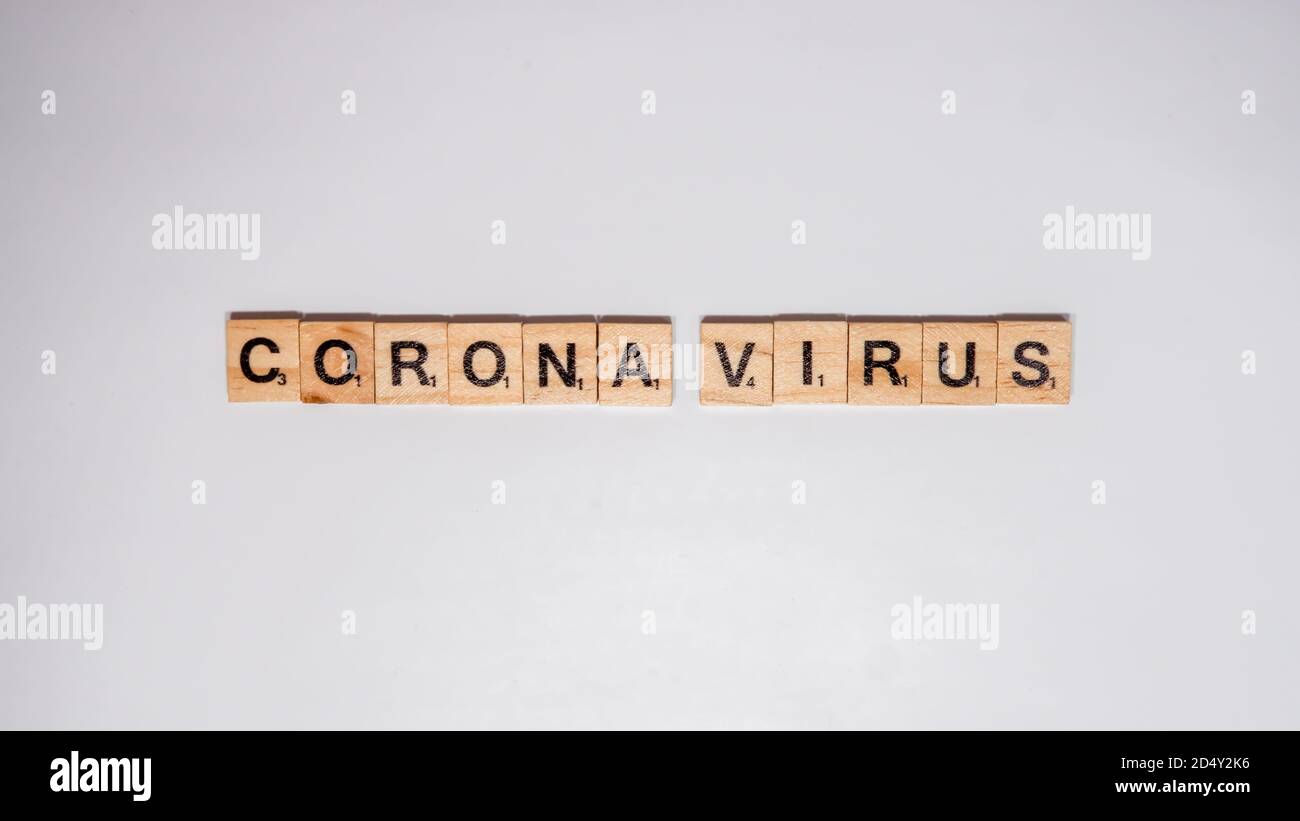 CORONA VIRUS word text on white background Stock Photo - Alamy