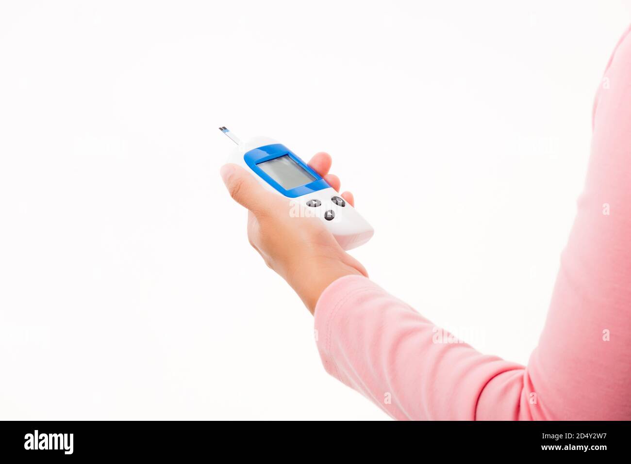 Closeup hand woman measuring glucose test level checking on finger by ...