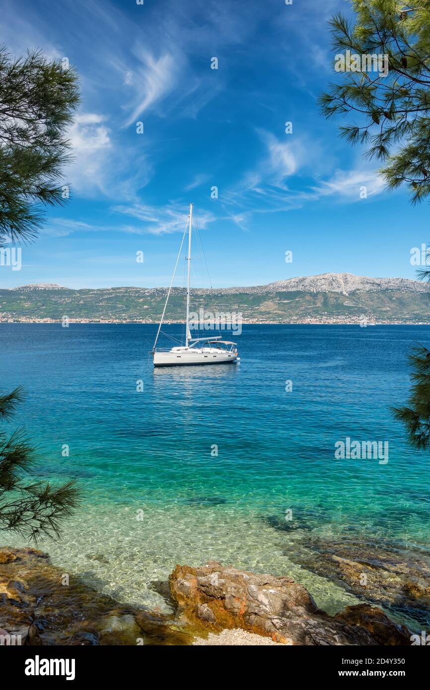 Modern yacht boat in Adriatic sea, Croatia Stock Photo - Alamy
