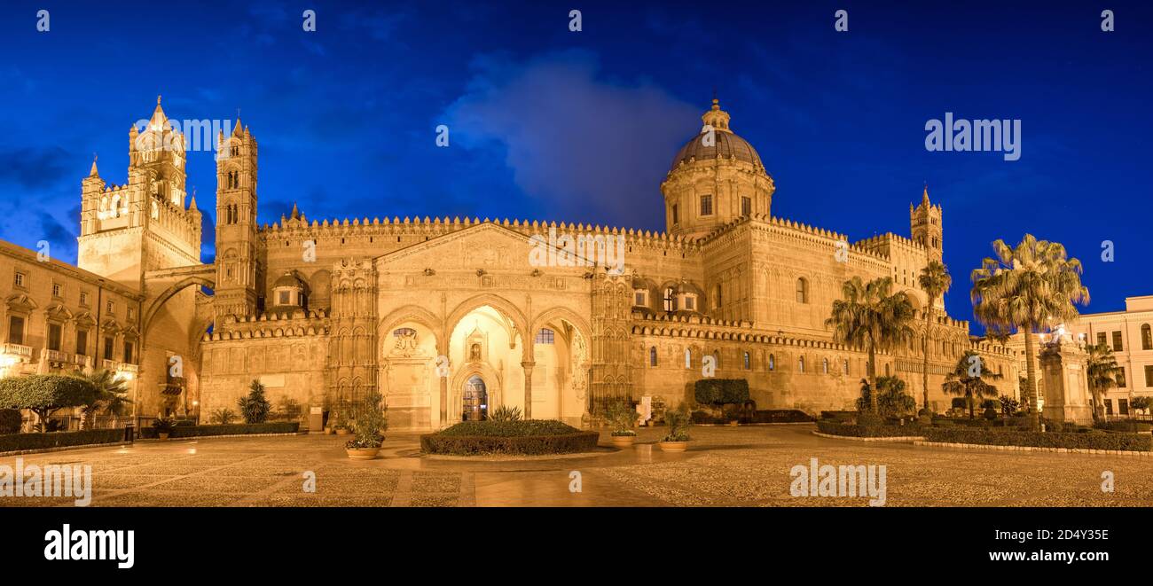 Palermo Cathedral Duomo di Palermo at night in Palermo, Sicily, Italy ...