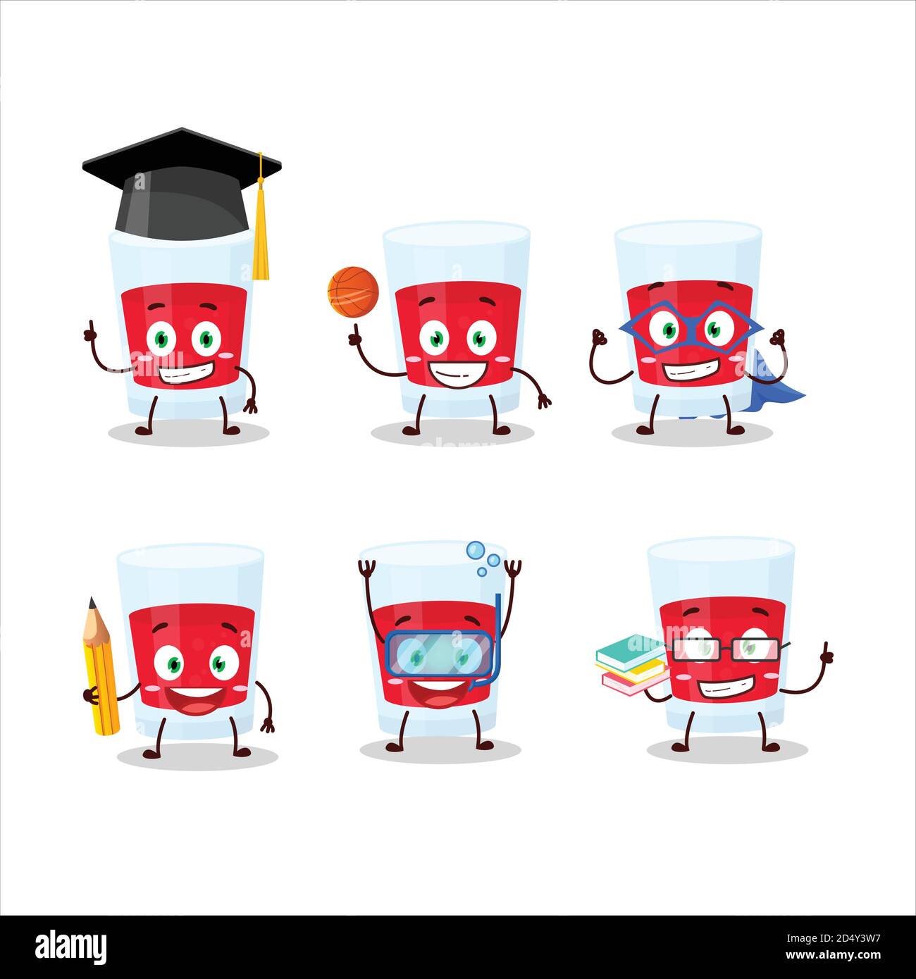 School student of cranberry juice cartoon character with various ...