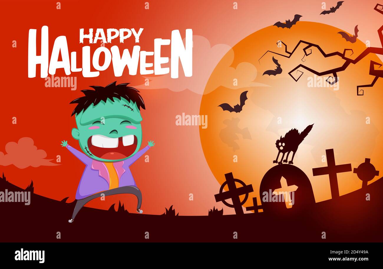 Halloween zombie character vector background concept. Happy halloween ...