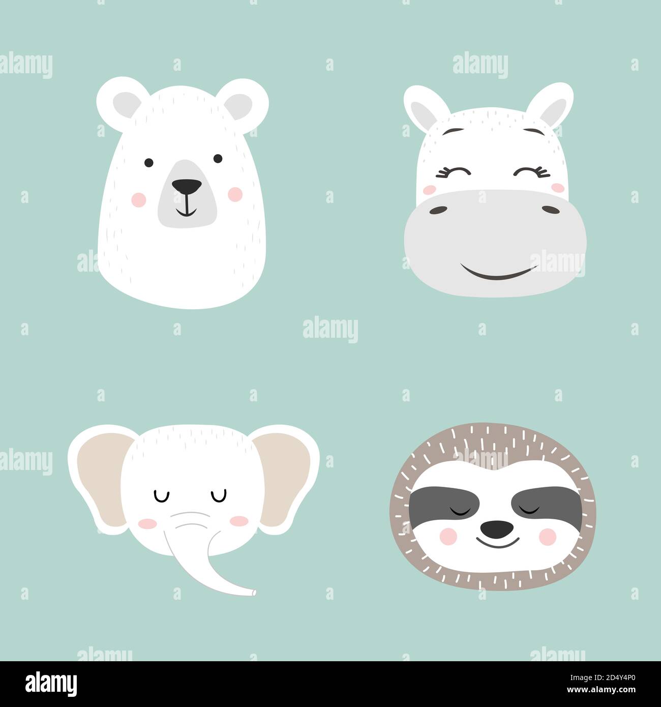Cute smiling animals isolated on blue background. Cartoon zoo. Vector ...