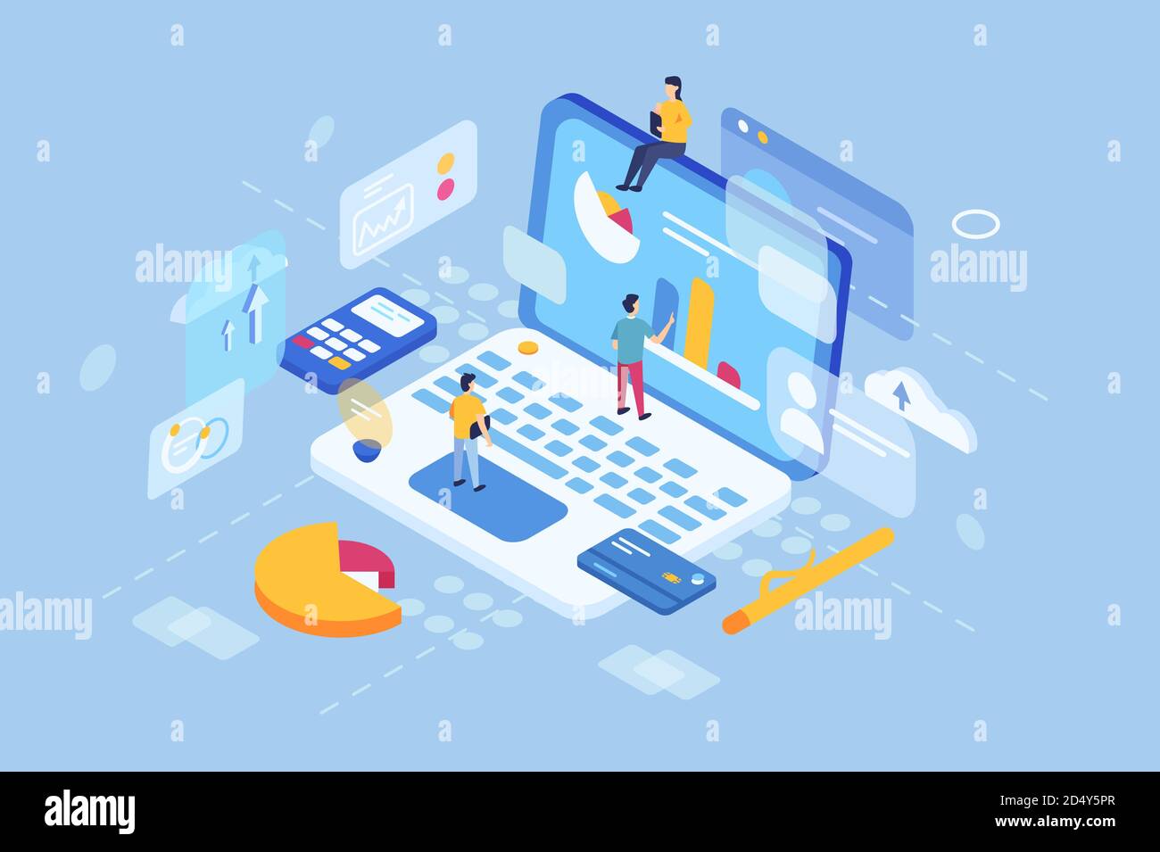 3d isometry of virtual laptop with workers Stock Vector Image & Art - Alamy