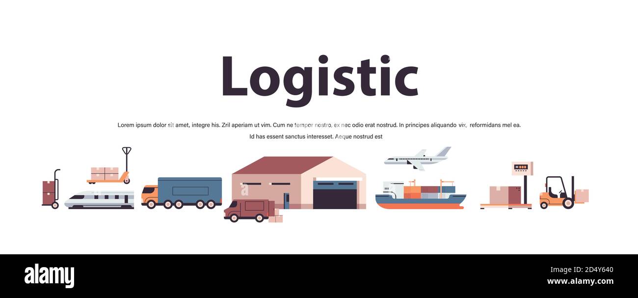 logistic transportation set trucks ship airplane train warehouse cargo ...