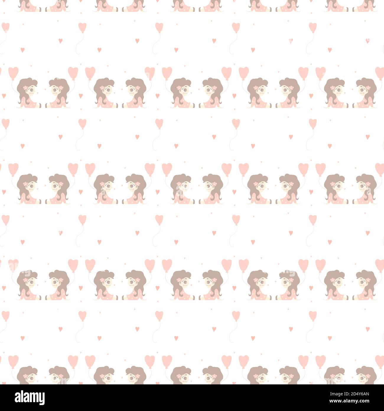 Seamless patterns. Romantic collection - female love. Cute girl with a ...