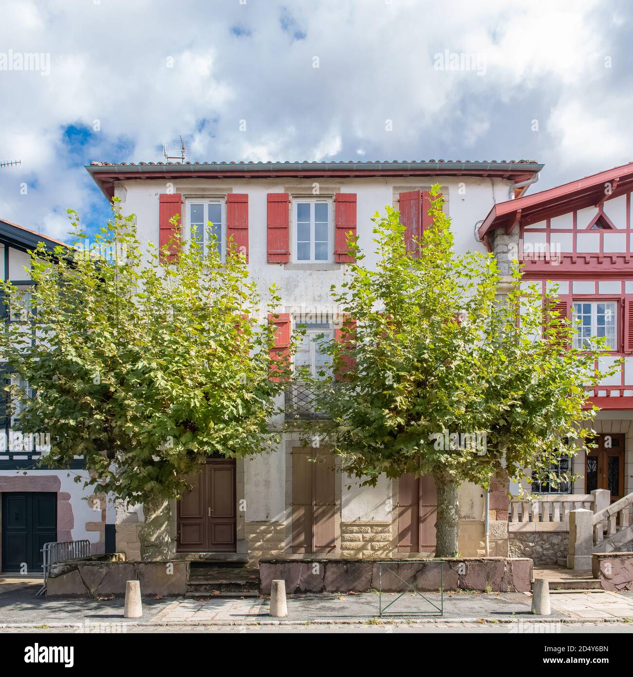 Typical houses in the village of Ainhoa in the Basque country Stock ...