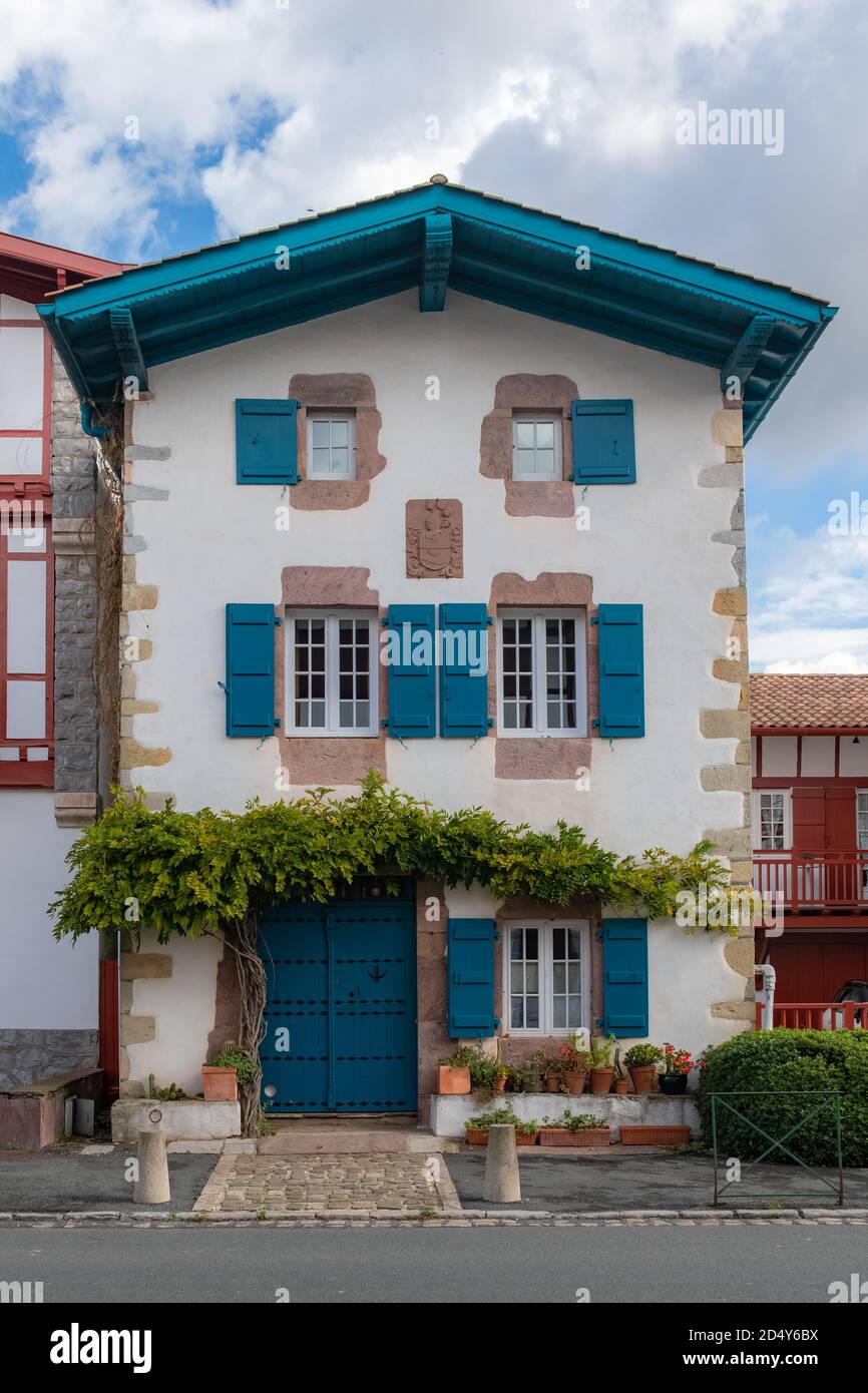 Typical houses in the village of Ainhoa in the Basque country Stock ...