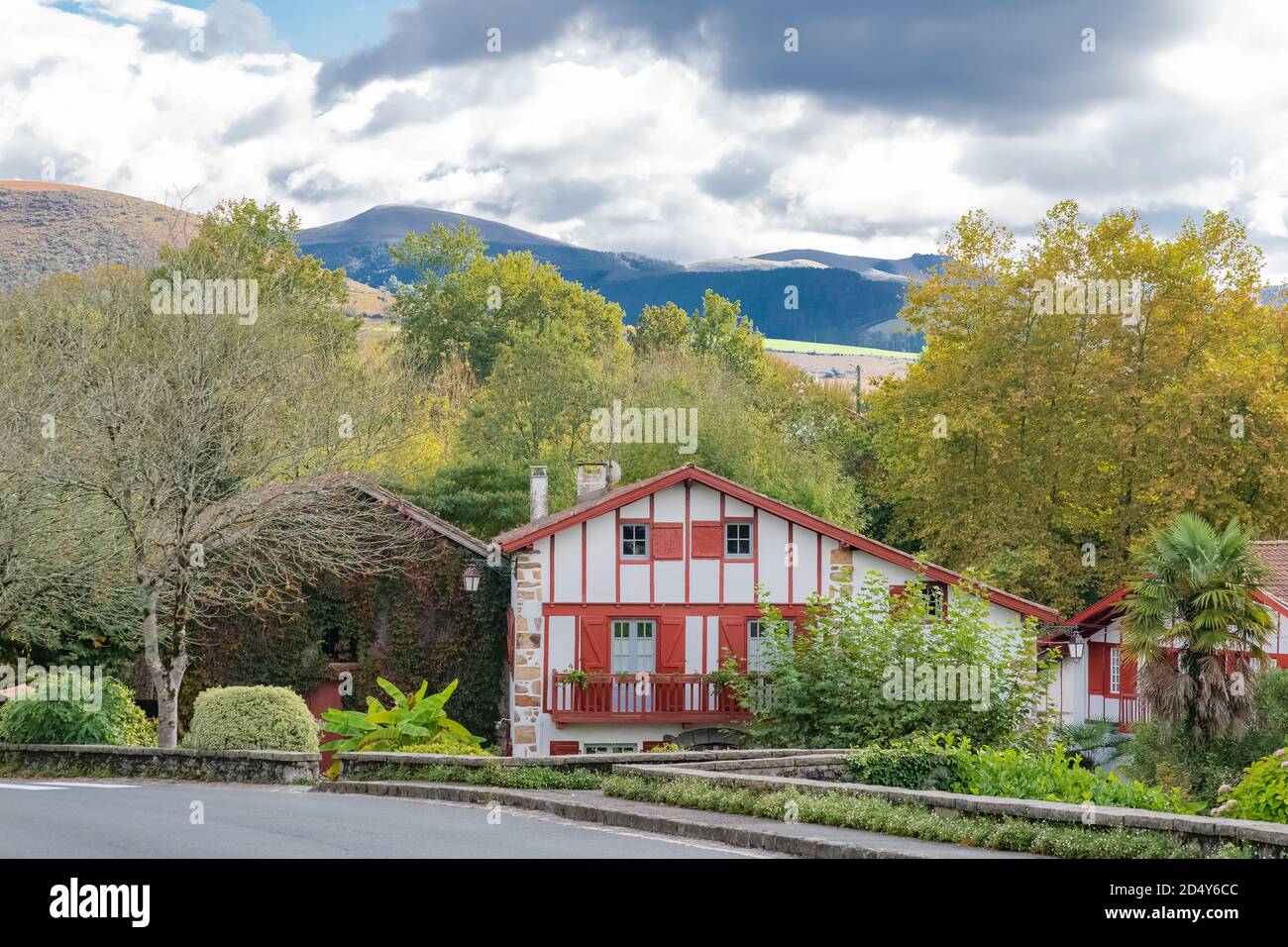 Typical houses in the village of Ainhoa in the Basque country Stock ...