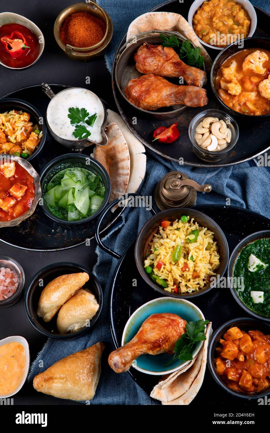Traditional Indian cuisine. Homemade Indian recipes various. Top view ...