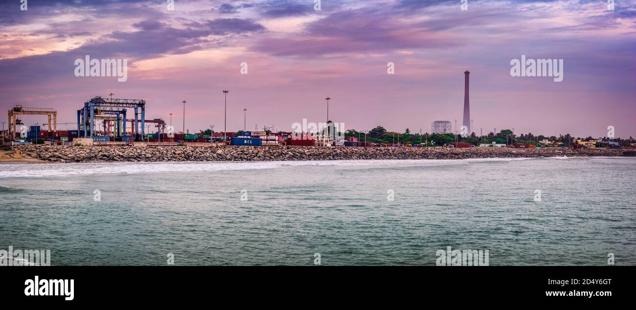 Chennai Ennore coastal area with seaports container box for logistics ...