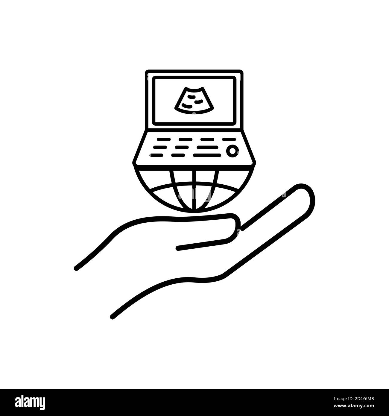 Hand line icon with ultrasound. International radiology day. Design ...